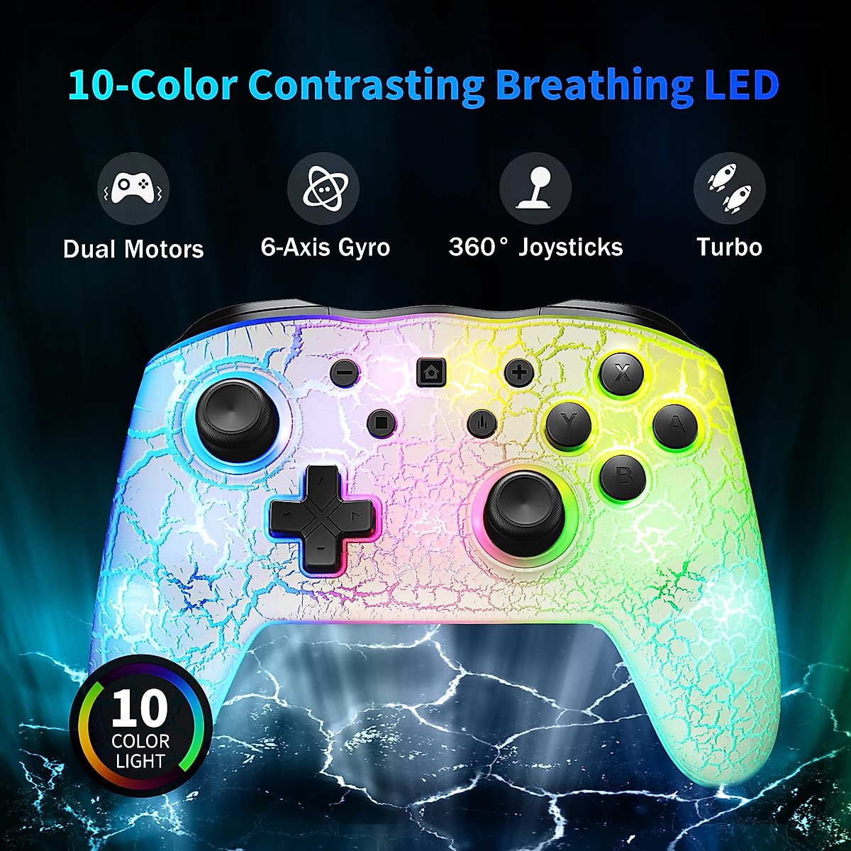 Manba Switch Pro Controller,Wireless Switch Controller Compatible with Nintendo Switch/Lite/OLED/PC,Bluetooth Pro Controller Switch with Adjustable LED Light/Turbo/Vibration,Wake-Up Function（White