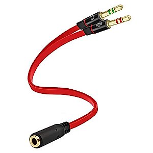 Headphone Splitter for Computer 3.5mm Female to 2 Dual 3.5mm Male Headphone Mic Audio Y Splitter Cable Smartphone Headset to PC Adapter, Upgraded, Red