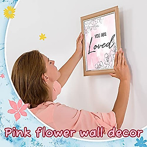 9 Pieces Inspirational Wall Decor Pink Floral Modern Art Motivational Pink Wall Decor Room Decor for Women Quote Wall Art Poster for Teen Girl Nursery Bedroom Bathroom Pictures, 8 x 10 Inch Unframed