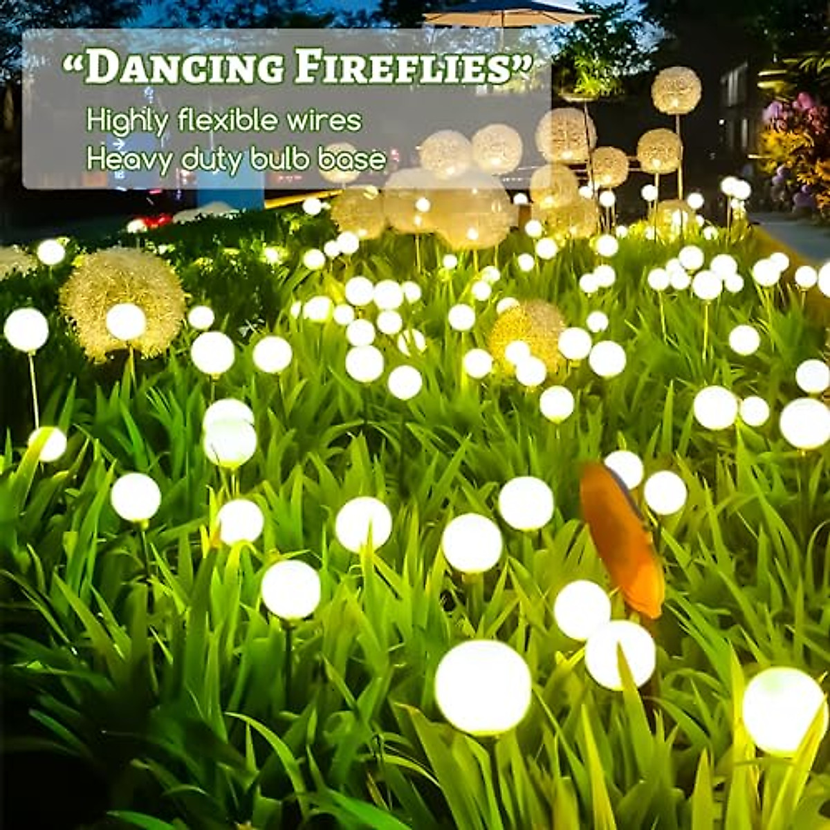 4 Pack Solar Firefly Garden Lights with Seperator, HXWEIYE 8LED Swaying Solar Lights Warm White with 2 Lighting Modes, Sway at Breeze. Waterproof Solar Outdoor Lights for Outside,Patio,Yard,Xmas