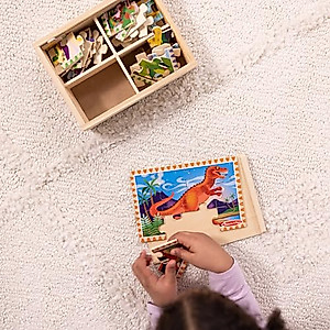 Melissa & Doug Dinosaurs 4-in-1 Wooden Jigsaw Puzzles in a Storage Box (48 pcs) - FSC Certified