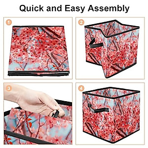 KQNZT Storage Cubes, Storage Baskets for Organizing, Fabric Storage Cubes Closet Organizer for Home, Cherry Blossom Pink Sakura Flower Spring, Foldable Storage Cubes