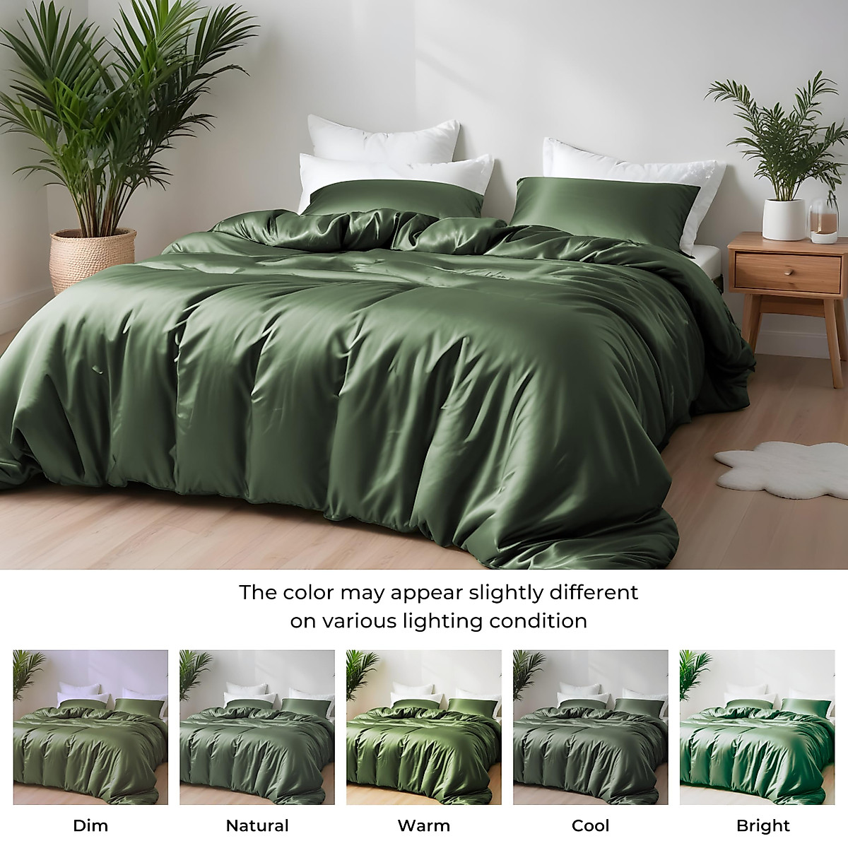Linenwalas Duvet Cover Set King Size - Viscose Derived from Bamboo Soft, Breathable, Light Weight, Cooling Comforter Cover with Zipper Closure and Corner Ties (King, Avocado Green)