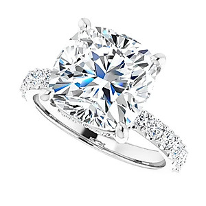 JEWELERYIUM 5 CT Cushion Cut Colorless Moissanite Engagement Ring, Wedding/Bridal Ring Set, Solitaire Halo Style, Solid Sterling Silver Vintage Antique Anniversary Promise Gift for Her (8), White
