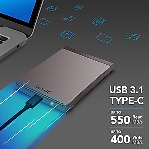 Lexar 1TB SL200 Portable SSD, Read/Write Speeds of up to 550/400 MB/s, USB-C, External Solid State Drive (LSL200X001T-RNNNU)