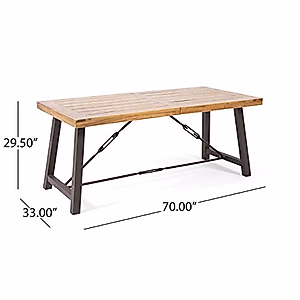 Christopher Knight Home Obharnait Industrial Dining Table, Teak Finish, Rustic Metal