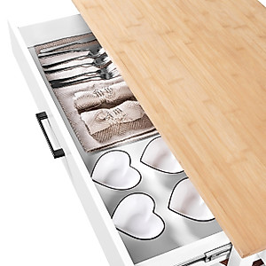 Yaheetech 40" Width Kitchen Island Cart on Wheels, 3 Tiers Rolling Utility Cart with Solid Wood Top and Drawer & 2 Spacious Storage Shelf, Serving Trolley for Dining Room, White