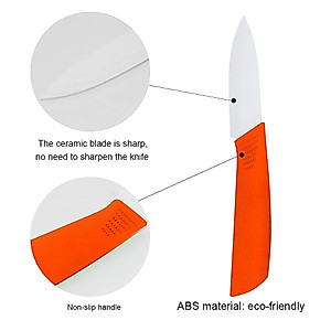 5-Pieces Ceramic Knife Set,Sharp Ceramic Knife with Block Stand,Steak Knife,Orange Kitchen Knives With Anti-Slip handle,Includes 6"Chef Knife,5"Utility Knife,4"Vegetable Knife,3"Bread Knife,1''Peeler