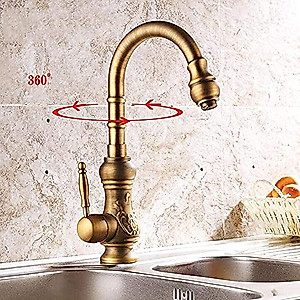 Kitchen Mixer Tap Kitchen Taps Antique Brass Kitchen Faucet Hot and Cold Rotating Single Handle Kitchen Sink Tap