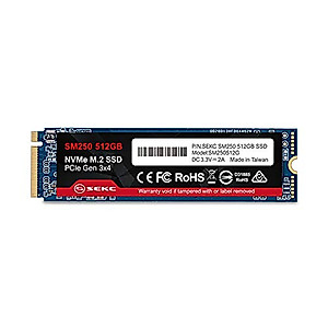 SEKC SM250512G 512GB NVMe M.2 2280 PCIe Gen 3x4, Solid State Drive R/W CDM Up to 1700/1500 MB/s, (Atto) Up to 3300/3100 MB/s, Internal SSD