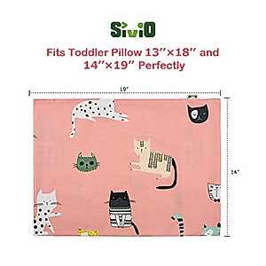 Sivio Toddler Pillowcases Ultra Soft 100% Cotton Bedding Pillow Case Cover for Child,Pink Cat 14"x19" for 13"x18",12"x16" Pillow