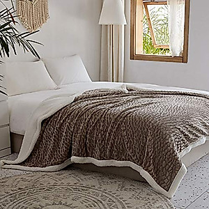 FY FIBER HOUSE Sherpa Fleece Plush Throw Blanket Super Warm Soft Cozy Fuzzy Microfiber for Couch Bed with Cobblestone Print, 50"X60", Taupe