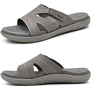 KuaiLu Womens Fashion Orthotic Slides Ladies Lightweight Athletic Yoga Mat Walking Sandals Slip On Thick Cushion Recovery Slippers Sandles Comfortable Plantar Fasciitis Arch Support Grey Size 9.5