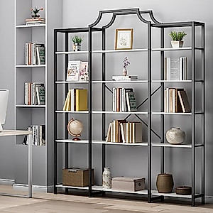 Auromie Triple Wide 5-Tier Bookshelf, 70.87" L x 79.13" H Extra Large Bookcase, Tall Open Etagere Display Shelf with Metal Frame, Freestanding Modern Storage Shelves for Home Office, Black&White