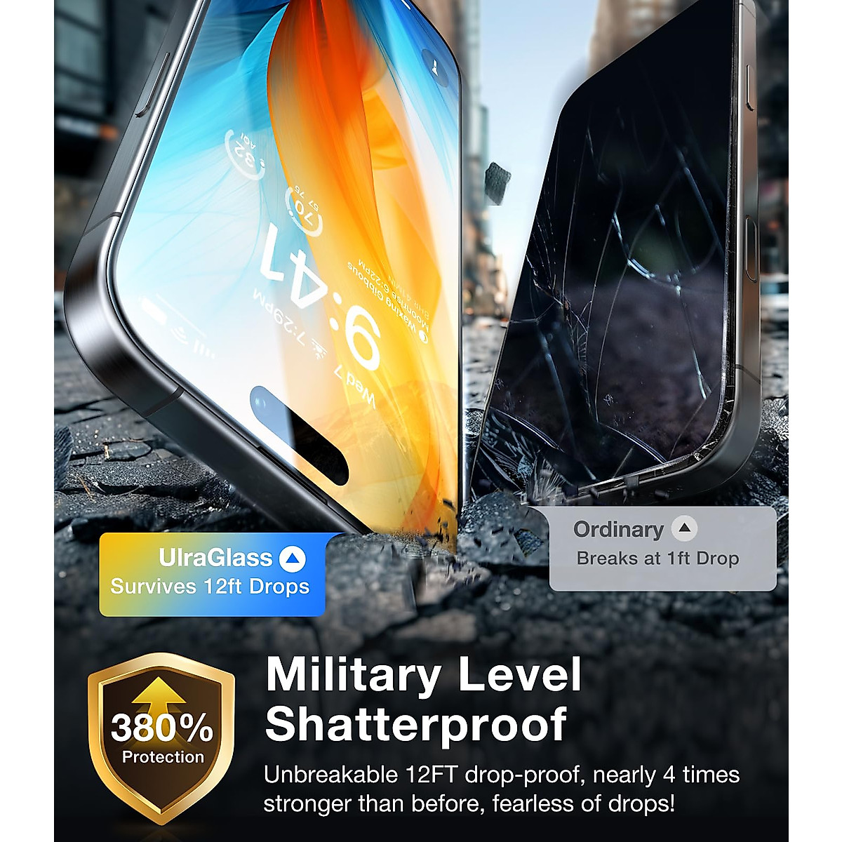 UltraGlass UNBREAK TOP 9H+ Glass for iPhone 16 Pro Max Screen Protector (12FT Military Grade Shatterproof) Screen Protector 16 ProMax Tempered Glass (Longest Durable) Full Edge Coverage 6.9" 2 Pack