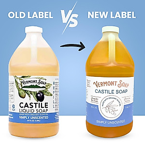 Vermont Castile Soap Unscented, Gentle Liquid Soap for Sensitive Skin & Natural Body Wash, Organic Hair Shampoo for Oily Hair, Aloe Castile Soap for Men & Women - 64 Oz