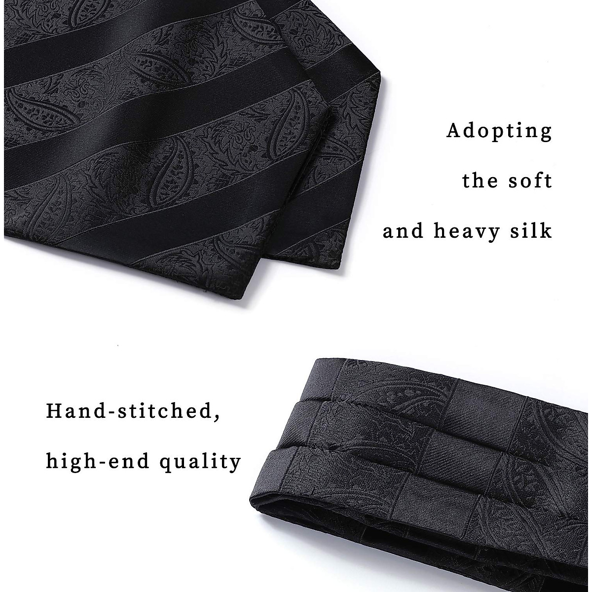 HISDERN Black Ascot Tie Mens Formal Cravat Ties Floral Paisley Polka Dot Jacquard Self Ascots Cravat Scarf Wedding Party