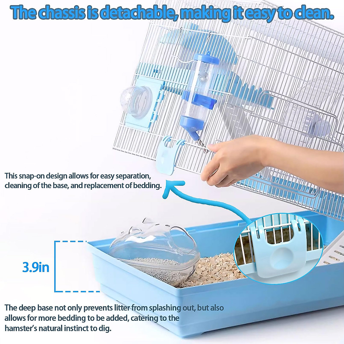 kathson Hamster Cages and Habitats Large Gerbil Cage with Accessories Hut Exercise Wheel Water Bottle Bowl Bathtub Small Animal Basic Cage for Syrian Hamster，3- Levels，22" L x 12.5" W x 14" H，Blue