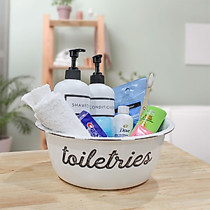 AuldHome Enamelware Spa Basin Set (Set of 3); White Rustic Farmhouse Decor Spa Bowls for Bathroom Storage and Home Decor