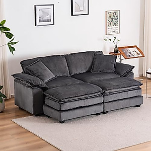 ERYE Oversized Loveseat Sectional Sofa Modern Deep Seat Reversible Chaises Couch with 2 Movable Ottomans and Pillows, Modular Corduroy Upholstered Sleeper Daybed for Living Room,Apartment,Office