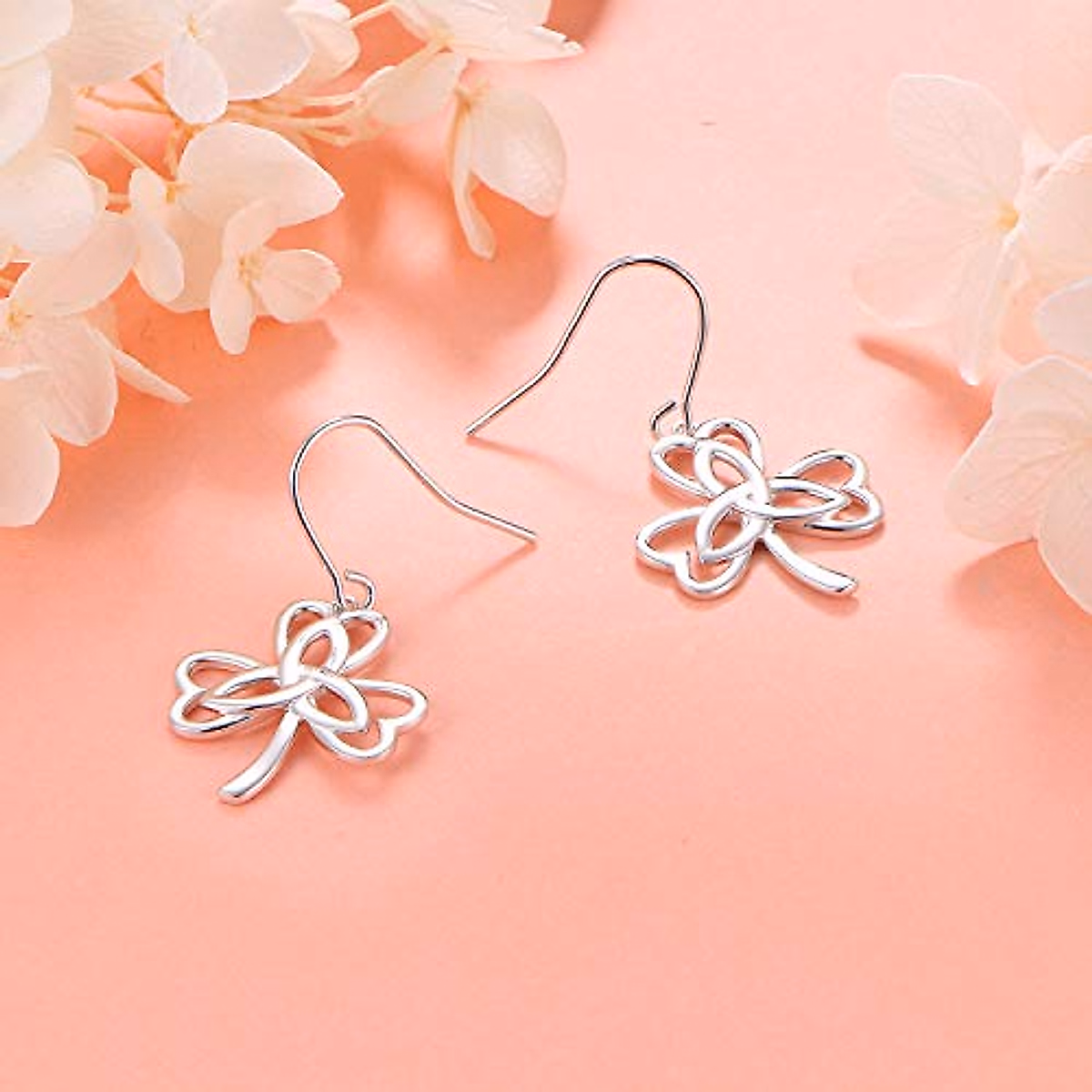 S925 Sterling Silver Good Luck Irish Shamrock Celtic Earrings Celtic Knot Drop Dangle Earrings for Women St Patricks Day Gifts (03_Celtic Clover Earrings)