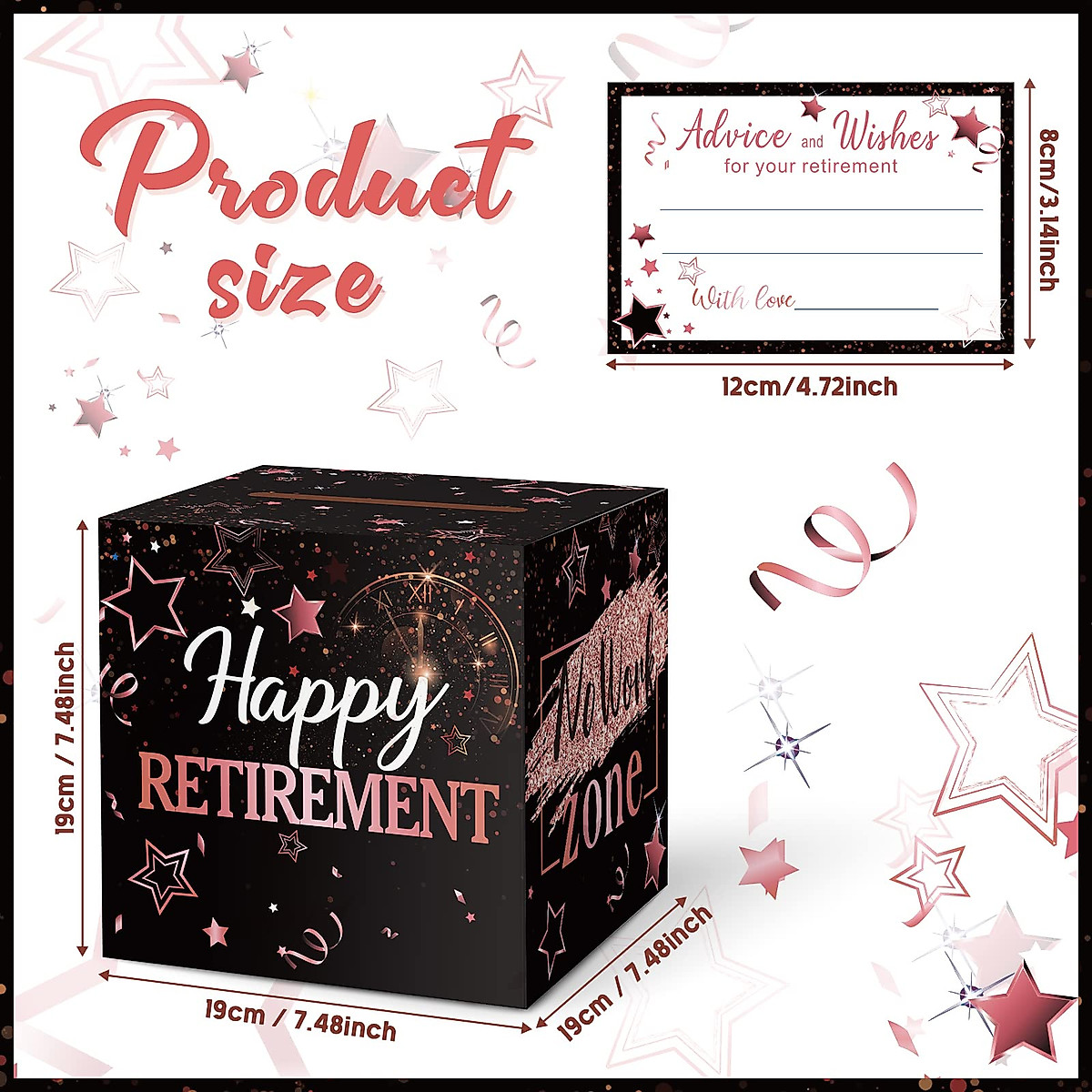 Funrous 51 Pcs Retirement Card Box Happy Retirement Party Decorations Well Wishes and Advice Card for Women Men Going Away Party Favors(Rose Gold and Black)