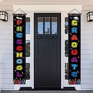 HAMIGAR 6x1ft Preschool Graduate Door Porch Banner Sign - Black Colorful Preschool Kindergarten Graduation Decorations Decor Party Supplies