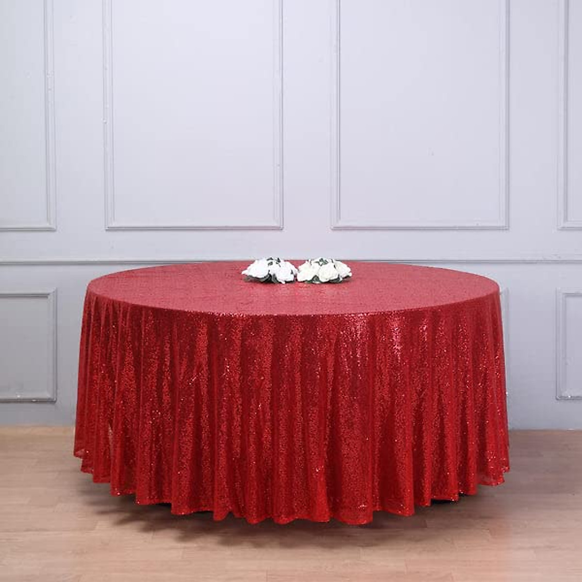 Tableclothsfactory 108" Wholesale Premium Red Table Cover Sparkly Sequin Round Tablecloth for Wedding Banquet Party Home Decor