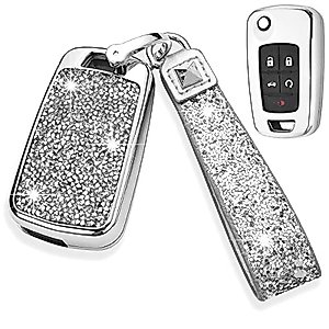 Royalfox(TM) 2 3 4 5 Buttons 3D Bling Diamond Rhinestones flip Folding Remote Key Fob case Cover for Buick Chevrolet Chevy Camaro Cruze Equinox Malibu (Silver)
