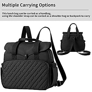 Anfeichen Insulated Lunch Bag Women For Work,Leakproof Lunch Box for Men Large Lunch Tote Bag,Embroidered Cooler Bag with Shoulder Strap (Black)