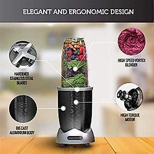 Bullet Blender Combo Mixer with 250W High Speed Fruit Vegetable Juicer Blender Coffee Grinder Blending & Grinding Blades with BPA free Tritan Travel Bottles for Frozen Fruit, Baby Food Spices Black