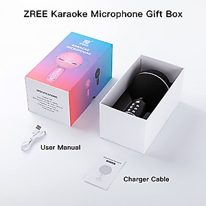 ZREE Bluetooth Karaoke Microphone for Kids and Adults Wireless Portable Handheld Mic Karaoke Machine with Speaker Singing Microphones for Carpool Journey Home Party(Black)