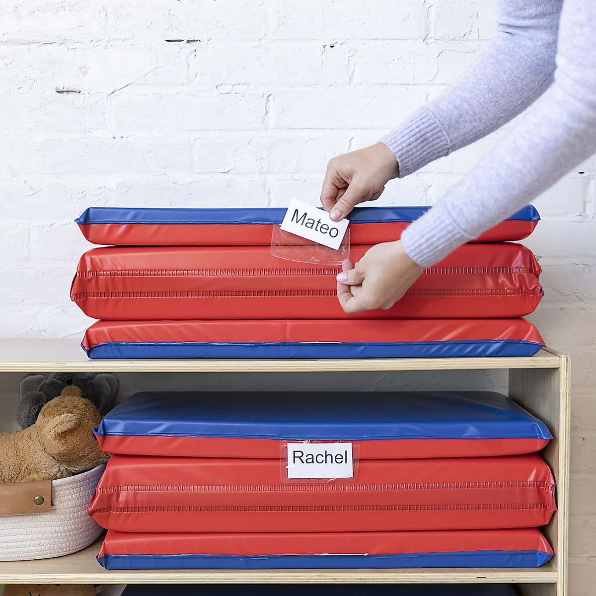 ECR4Kids Premium Folding Rest Mat, 4-Section, 2in, Sleeping Pad, Blue/Red, 1-Piece