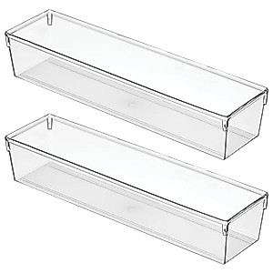 mDesign Plastic Stackable Kitchen Drawer Storage Organizer Tray Containers for Pantry, Drawers, Cupboard, Shelf, or Counter - Holds Utensil, Gadget, and Snacks - Lumiere Collection - 2 Pack - Clear