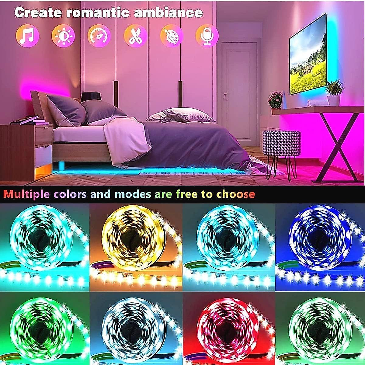 Tenmiro 50ft Led Strip Lights Smart Led Light Strips Music Sync Color Changing LED Lights App Control Led Lights for Bedroom Party Home Decoration