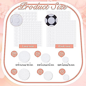 Tatuo 1264 Pcs Self Adhesive Dots 0.79'' 0.59'' 0.39'' Diameter Office Dots White Nylon Waterproof Sticky Glue Coins for Home Classroom School