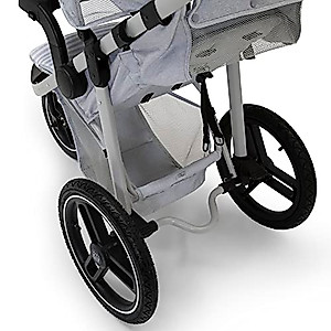 babyGap by Delta Children Trek Jogging Stroller - Greenguard Gold Certified - Car Seat Compatible - Lightweight, Extendable Canopy & Reclining Seat - Made with Sustainable Materials, Grey Stripes