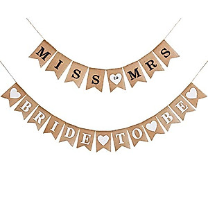 2 Pieces Bride to Be Banner Bride Sign Burlap Banner Bridal Shower Decorations Rustic Bunting Garland for Party Decorations Supplies (Black, White)