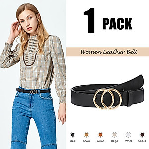NBLYOS 1 Pack Women Belts Faux Leather for Jeans Fashion Belt with Gold Buckle Ladies Dress Belt(M,US,black)