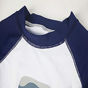 Baby Boys Two Piece Swimsuits Rash Guard Short Sleeve Shark Bathing Suit Swimwear Sets with Hat UPF 50+ for Kids (White Shark, 6-7 Years)