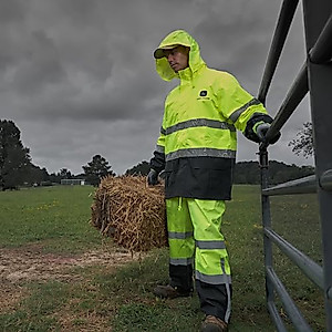 John Deere Unisex High Visability ANSI Class III Rain Suit Jacket and Bib with Color Block, High Visability, Water Resistant, and Reflective 3M Tape, Yellow, Black, X-Large (JD44530/XL)