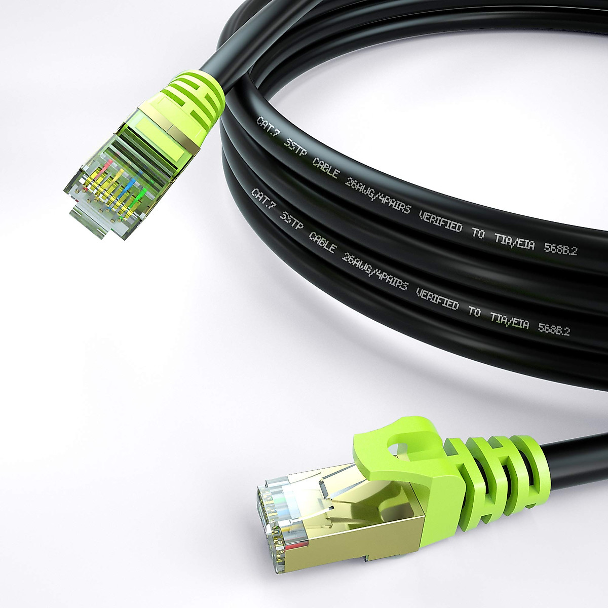 Outdoor Cat 7 Ethernet Cable 150ft, 26AWG Heavy-Duty Cat7 Networking Cord Patch Cable RJ45 Transmission Speed 10GbpsTransmission Bandwidth 600Mhz LAN Wire Cable SFTP Waterproof Direct Burial