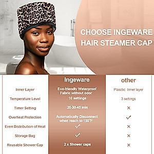 Heat Cap for Deep Conditioning, Ingeware Thermal Cap for Hair Steamer Cap for Natural Hair Portable Electric Heat Hair Spa Cap for Home Use Pattern (Leopard Print)