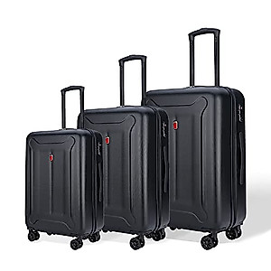 Widfre Luggage Sets 3 Pieces Carry on Suitcase Hardshell Lightweight Travel with Double Spinner Wheels Locks TSA Approved (Black)