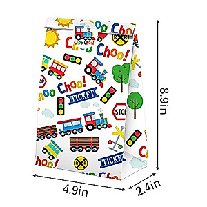 Train Party Favors Candy Bags with Stickers - Train Goodie Gift Treat Bags - Train Themed Birthday Party Supplies