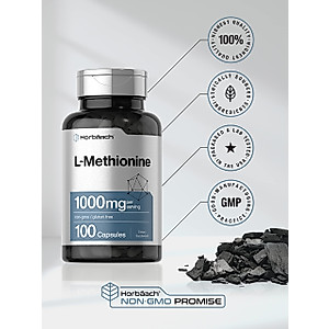 Horbäach L-Methionine 1000mg | 100 Capsules | Non-GMO, Gluten Free | Free Form Supplement