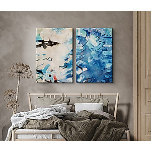 SIGNLEADER Canvas Print Wall Art Set Abstract Blue Brushstroke Scene Geometric Shapes Illustrations Modern Art Contemporary Colorful Multicolor Ultra for Living Room, Bedroom, Office - 16"x24" x 2