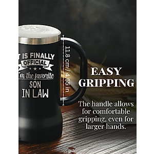 Onebttl Son in Law Gifts from Mom Dad, Parent, Father, Mother for Engagement, Wedding, Marriage, Stainless Steel Beer Stein Tumbler, 24oz Beer Mug with Lid