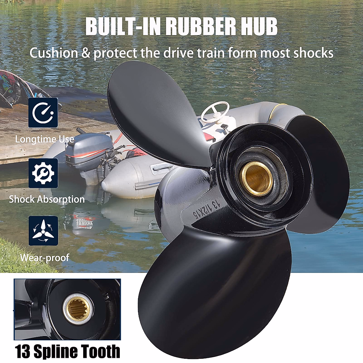 JSPROP Boat Propeller fit Johnson Evinrude OMC Stern Drive 40-140 HP Engines 13 Spline Tooth Outboard Prop RH OEM Propeller for 50 60 65 70 75 85 88 90 100 110 112 115 120 125 135 HP (14X11)