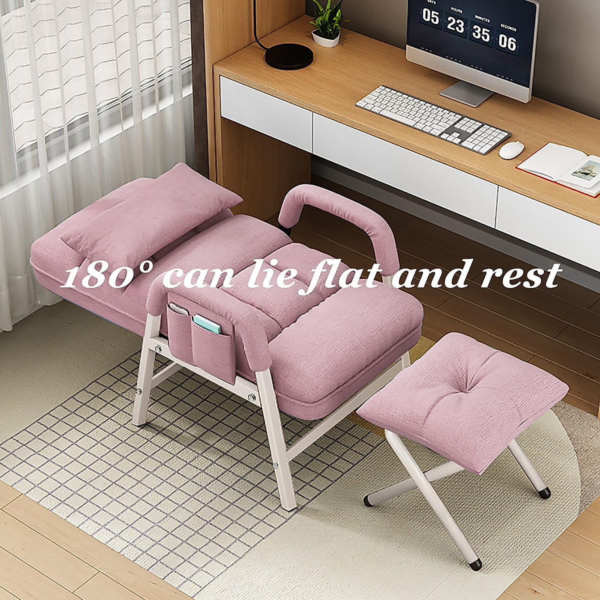 WFCCDM Relax Armchair Rocking Chairs Reclining Chair Lounge Seating Sofa Chair Occasional Side Chairs, Adjustable Footrest & Backrest, for Living Room Bedroom 50 * 51 * 102cm Blue